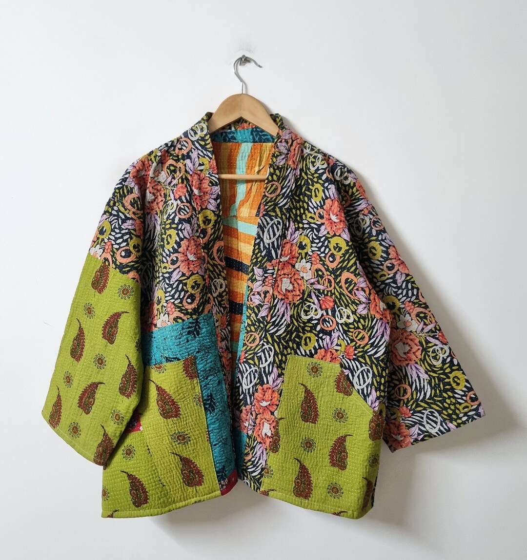 Vintage Kantha Jacket, Indian Kantha Blanket Coat, Handmade Cotton ...
