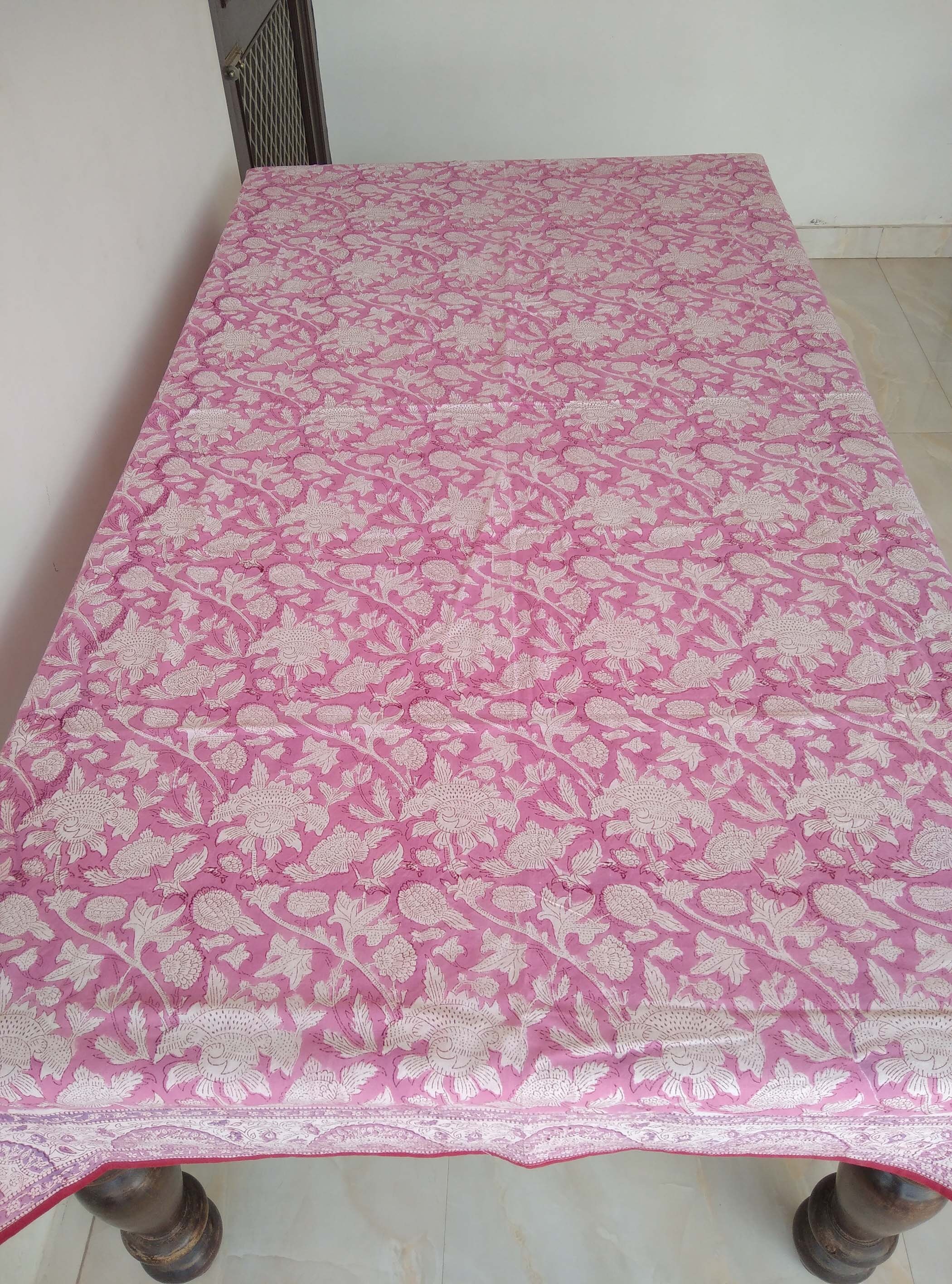 Pink Floral Design Tablecloth Block Print Table Cloth | Etsy