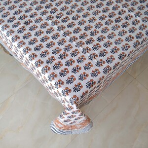 Blue and Apricot Table Cloth, Block Print Table Cover, Indian Table ...