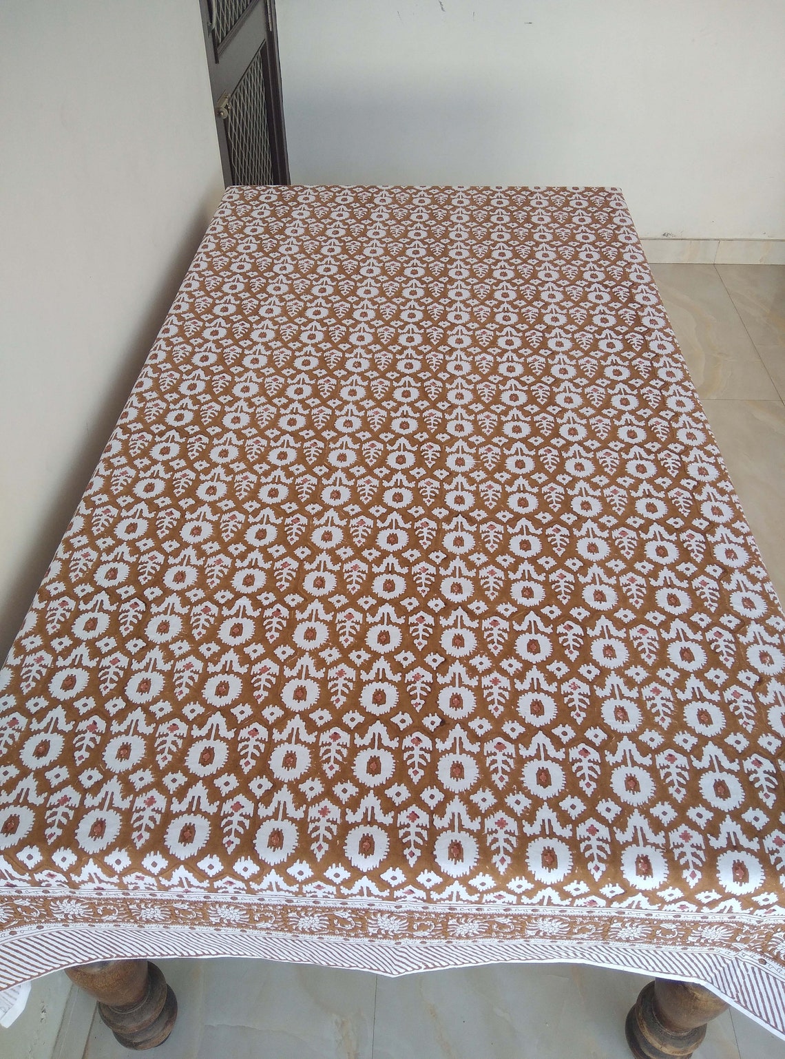 Brown Ikat Design Table Cloth, Block Print Table Cover, Indian Table ...