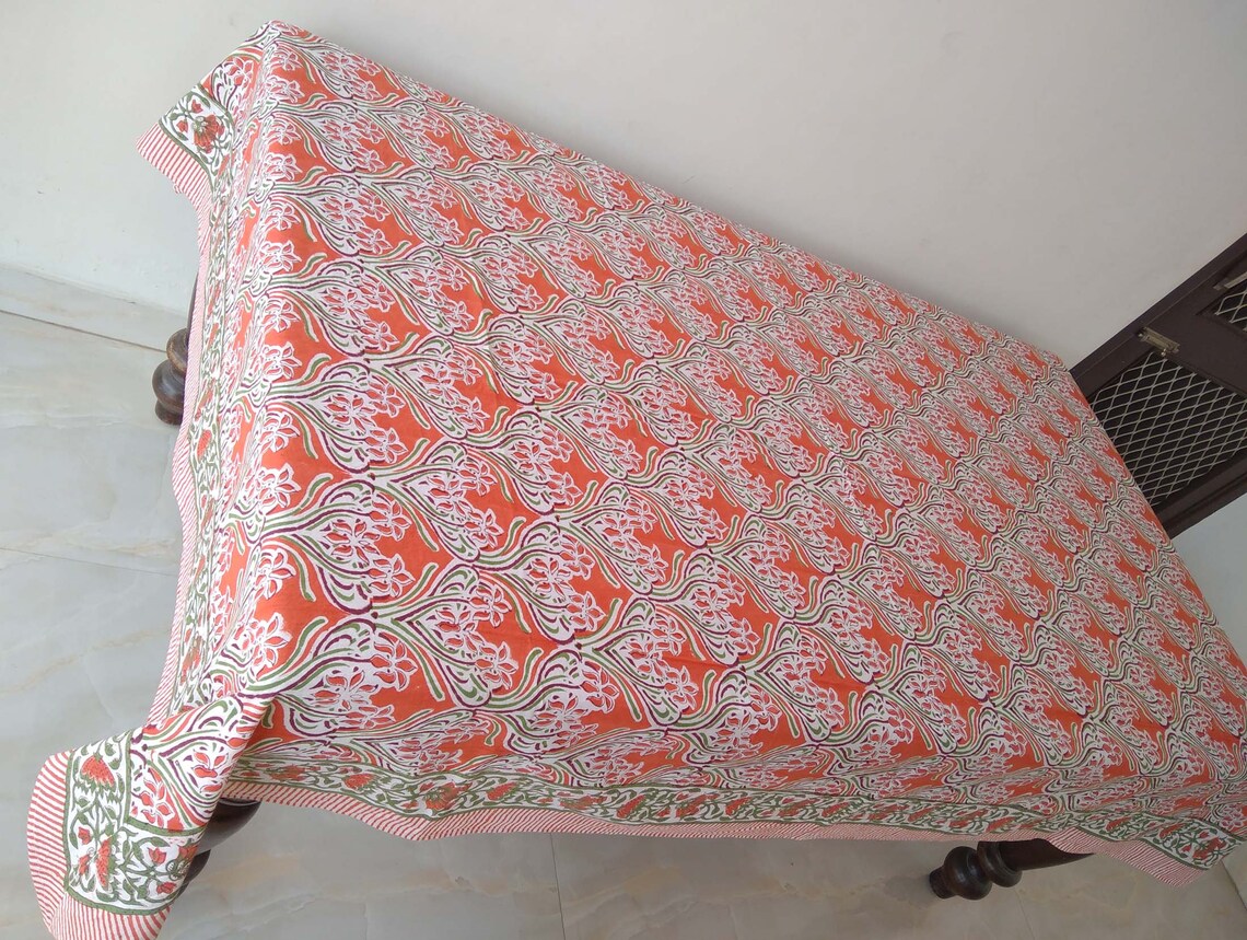 Floral Design Table Cover Block Print Tablecloth Handmade - Etsy