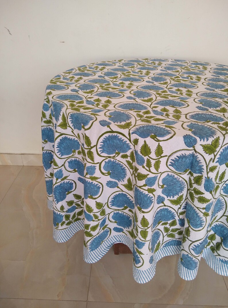 Blue Floral Round Tablecloth Indian Block Print Round Table - Etsy