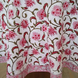Floral Cotton Round Tablecloth, Block Print Round Table Cloth, Handmade ...