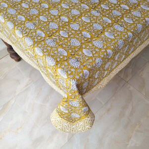 Mustard Floral Table Cloth, Block Print Table Cover, Cotton Table Linen ...