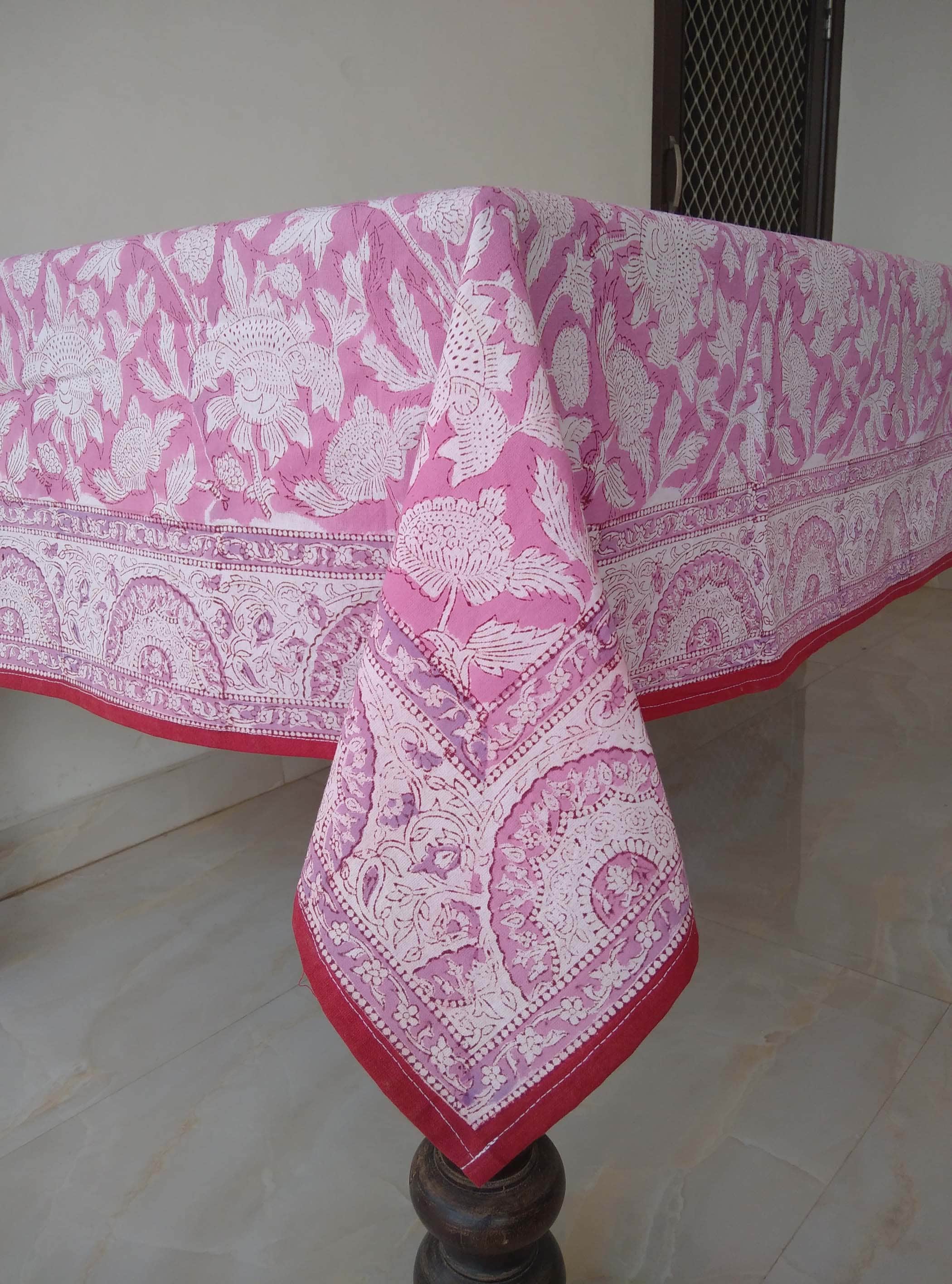 Pink Floral Design Tablecloth Block Print Table Cloth | Etsy
