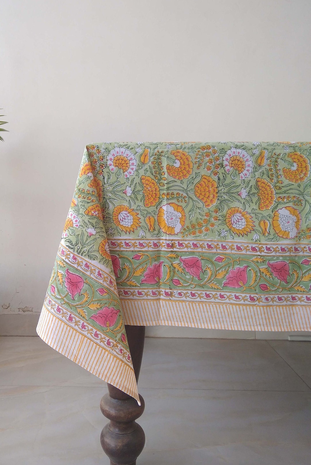 Indian Floral Block Print Tablecloth Cotton Table Cover - Etsy