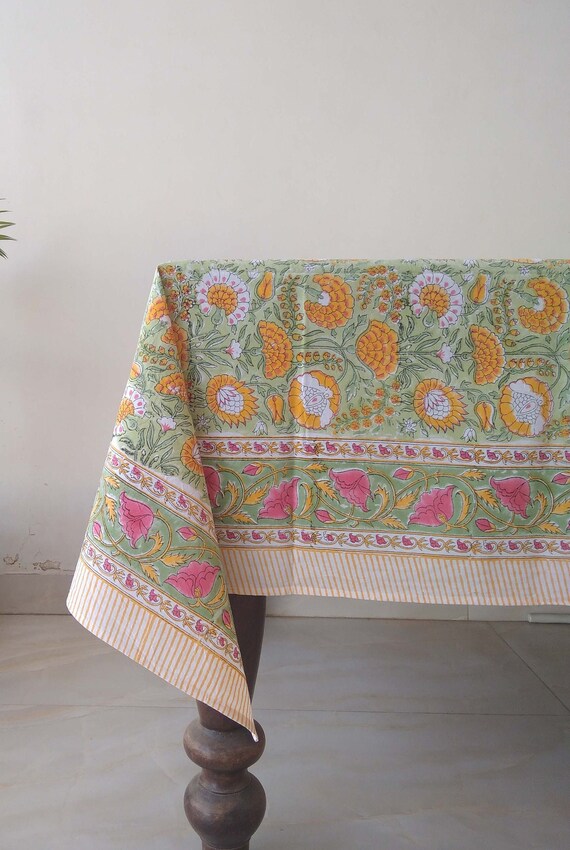 Indian Floral Block Print Tablecloth Cotton Table Cover - Etsy