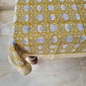 Mustard Floral Table Cloth, Block Print Table Cover, Cotton Table Linen ...