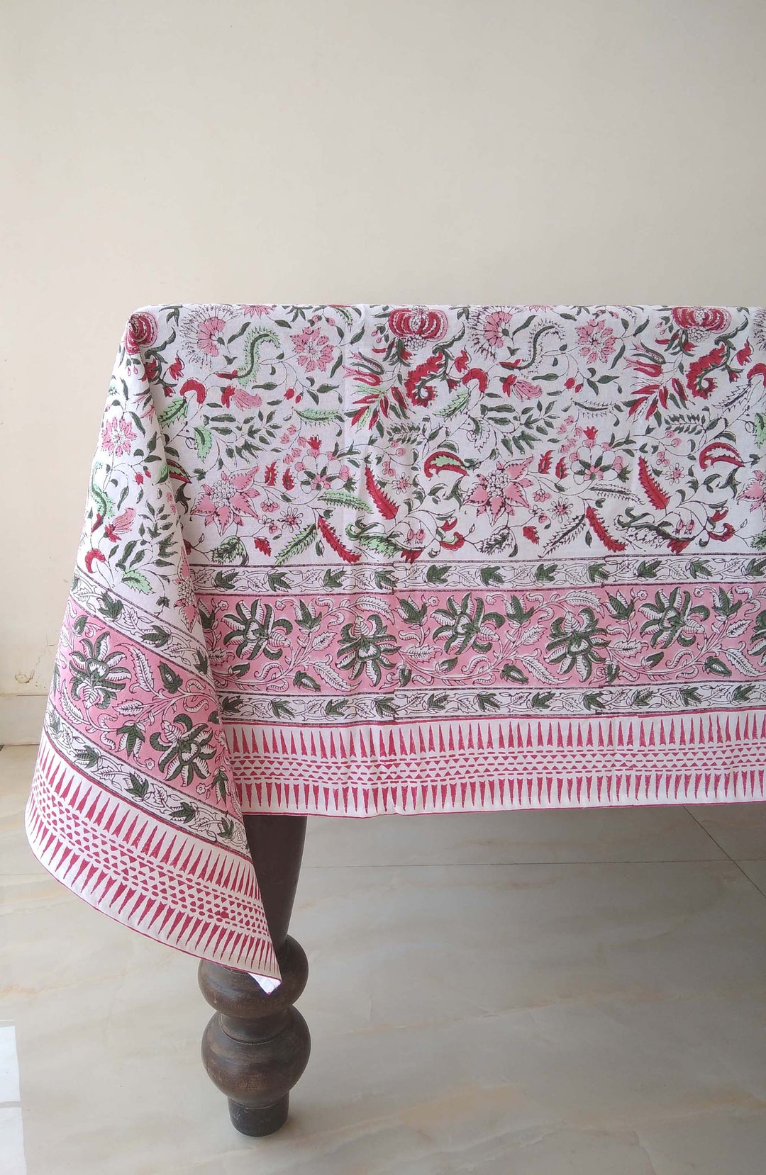 Floral Design Table Cloth, Block Print Tablecloth, Handmade Table Cover ...