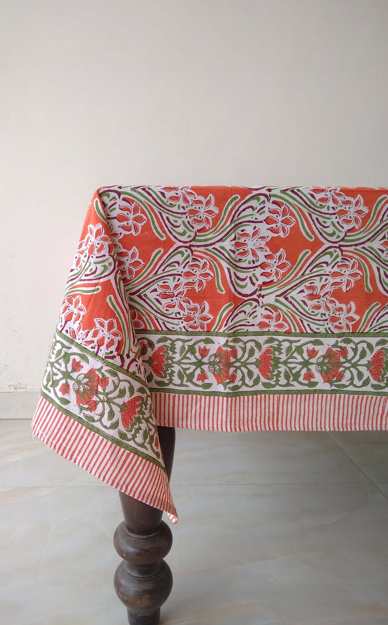 Floral Design Table Cover, Block Print Tablecloth, Handmade Table Cloth ...
