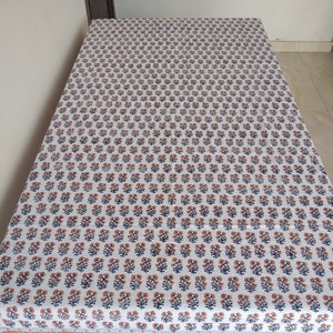 Blue and Apricot Table Cloth, Block Print Table Cover, Indian Table ...