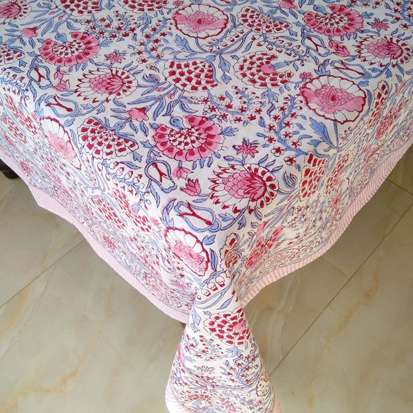 Pink Block Print Tablecloth - Etsy