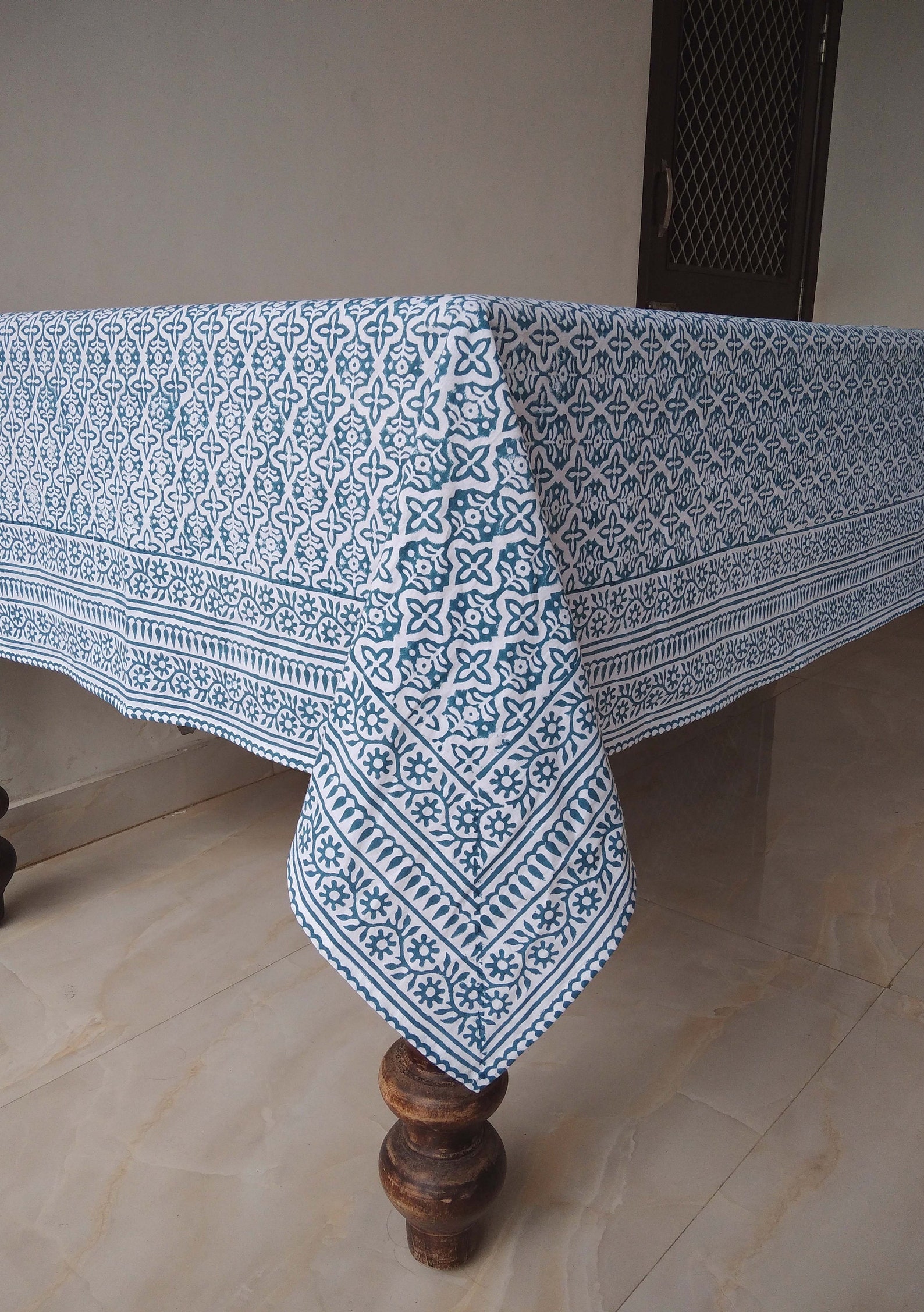 Indigo Blue Tablecloth Indian Block Print Table Cover Cotton - Etsy