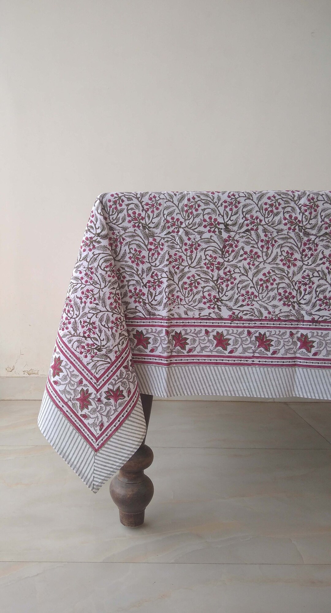 Red Cherry Design Table Cloth, Block Print Tablecloth, Handmade Table ...