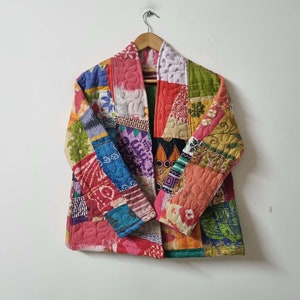 Indian Kantha Coat, Patchwork Kantha Jacket, Handmade Cotton Saree ...