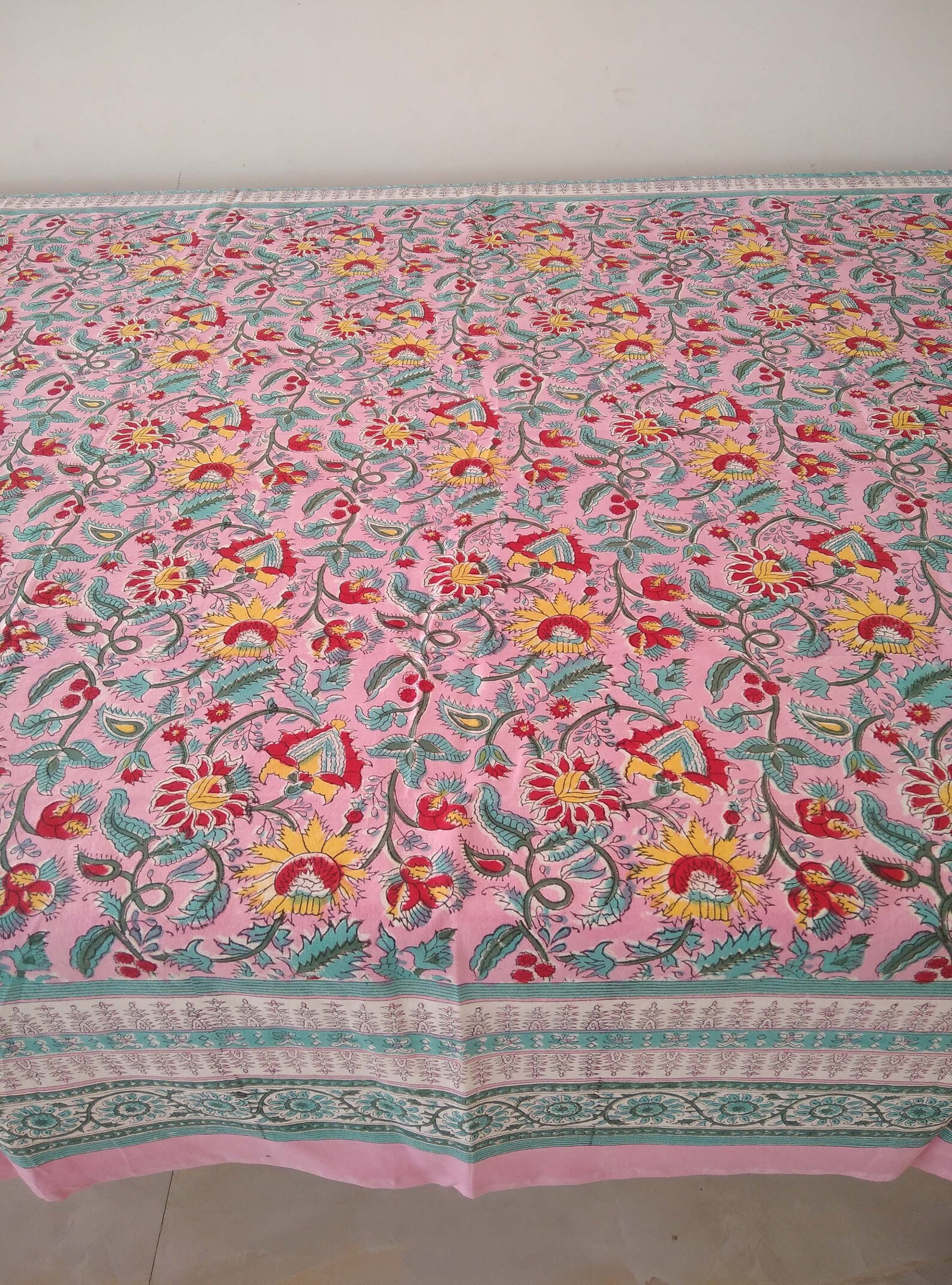 Indian Block Print Tablecloth, Floral Cotton Table Cover, Handmade ...