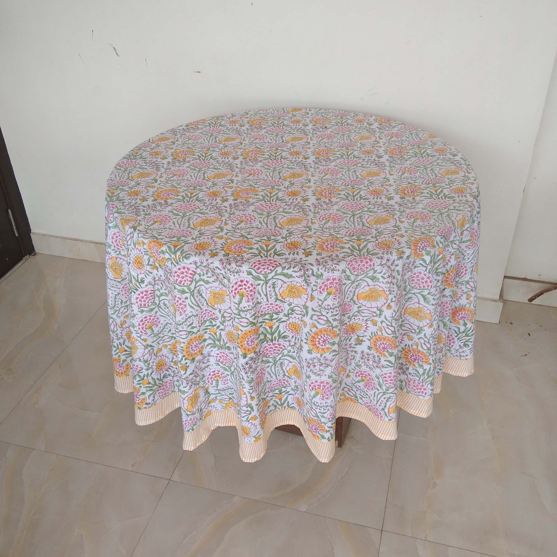 Indian Block Print Round Tablecloth, Floral Round Table Cloth, Cotton ...