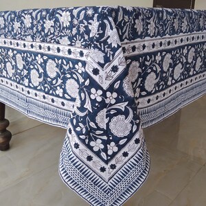 Floral Design Table Cover, Block Print Tablecloth, Handmade Table Linen ...
