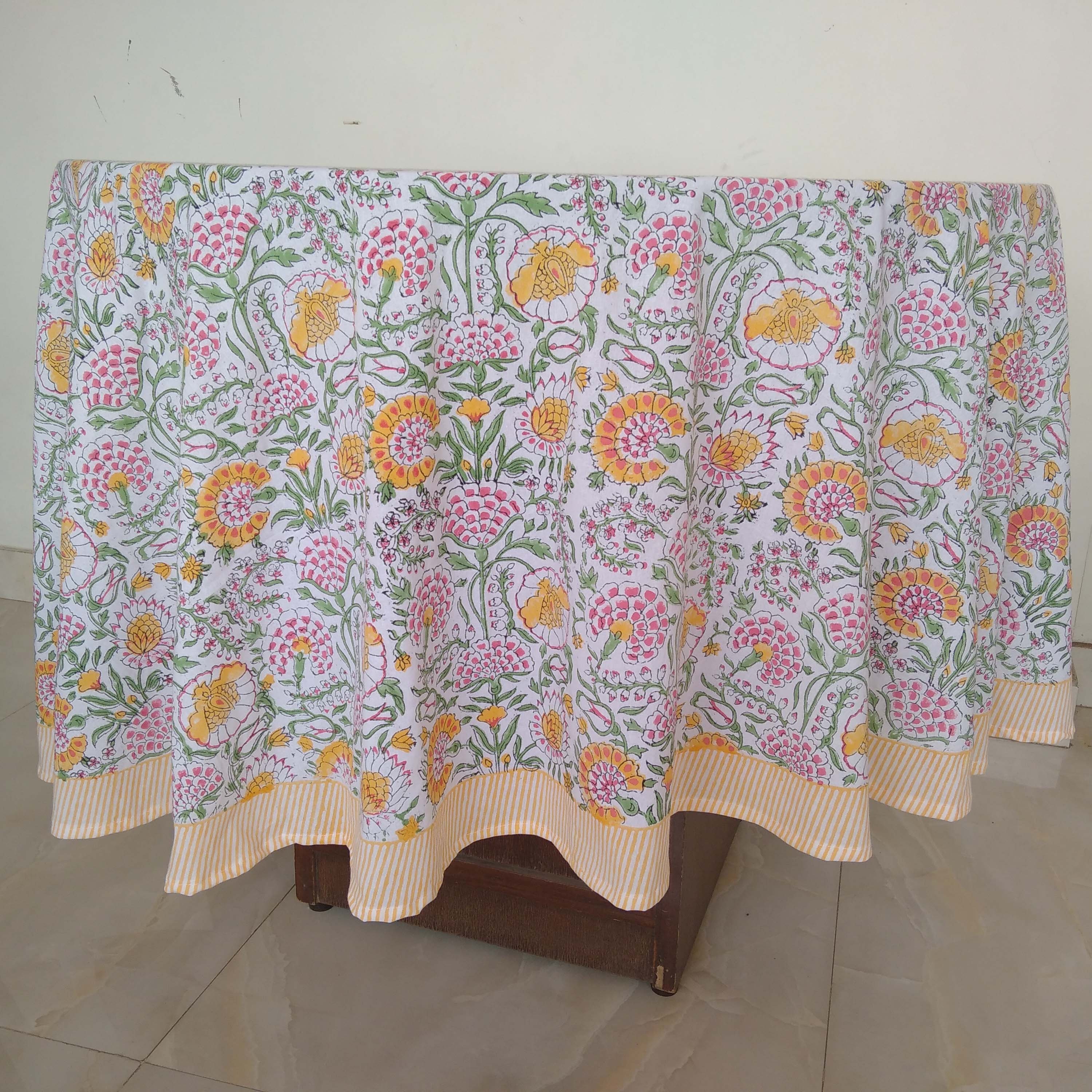 Indian Block Print Round Tablecloth, Floral Round Table Cloth, Cotton ...