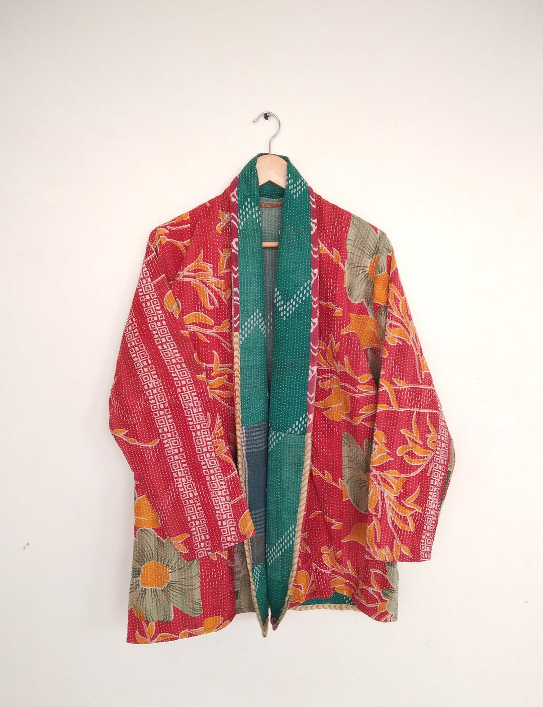 Red Floral Kantha Jacket Indian Kantha Coat Handmade Kantha - Etsy