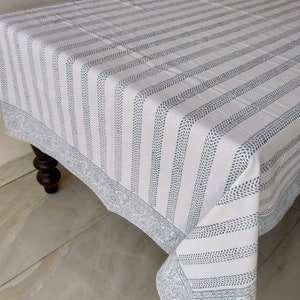 Block Printed Tablecloth, Strip Design Table Cover, Handmade Table ...