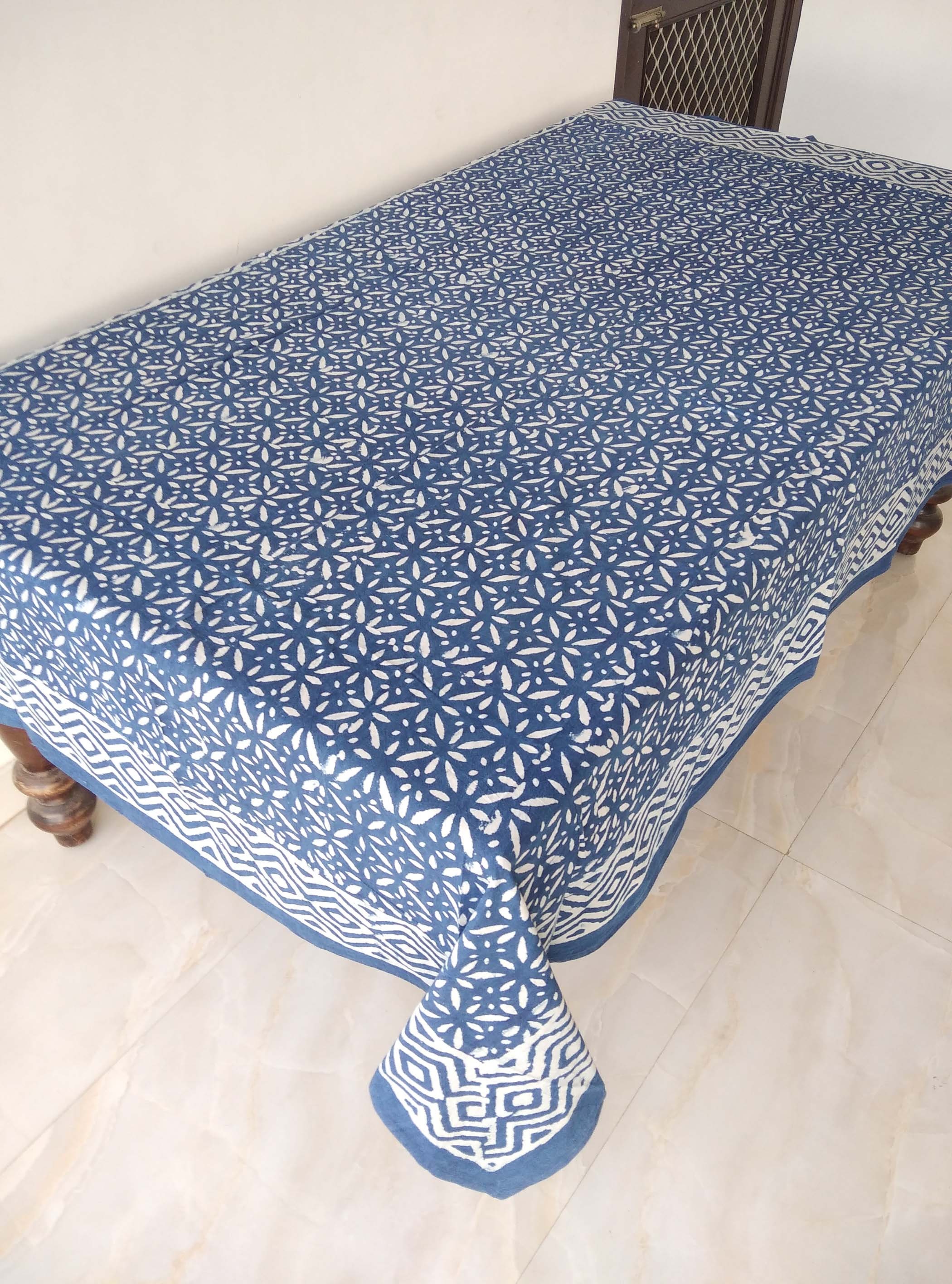 Indigo Blue Block Print Tablecloth Floral Cotton Tablecloth - Etsy