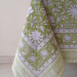 Sage Green Floral Tablecloth, Block Print Organic Cotton Table Cover - Etsy