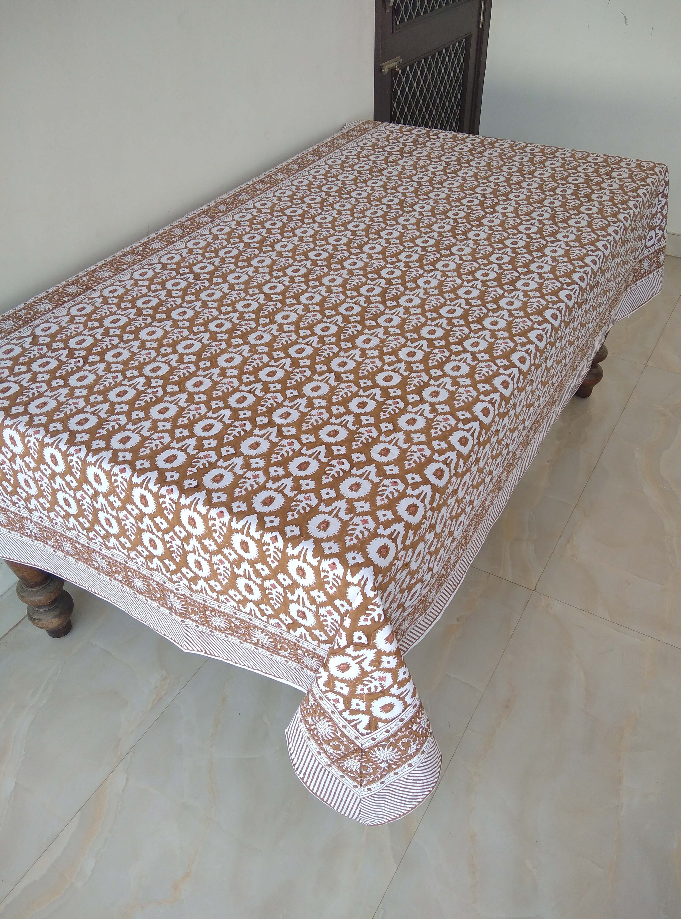 Brown Ikat Design Table Cloth, Block Print Table Cover, Indian Table ...