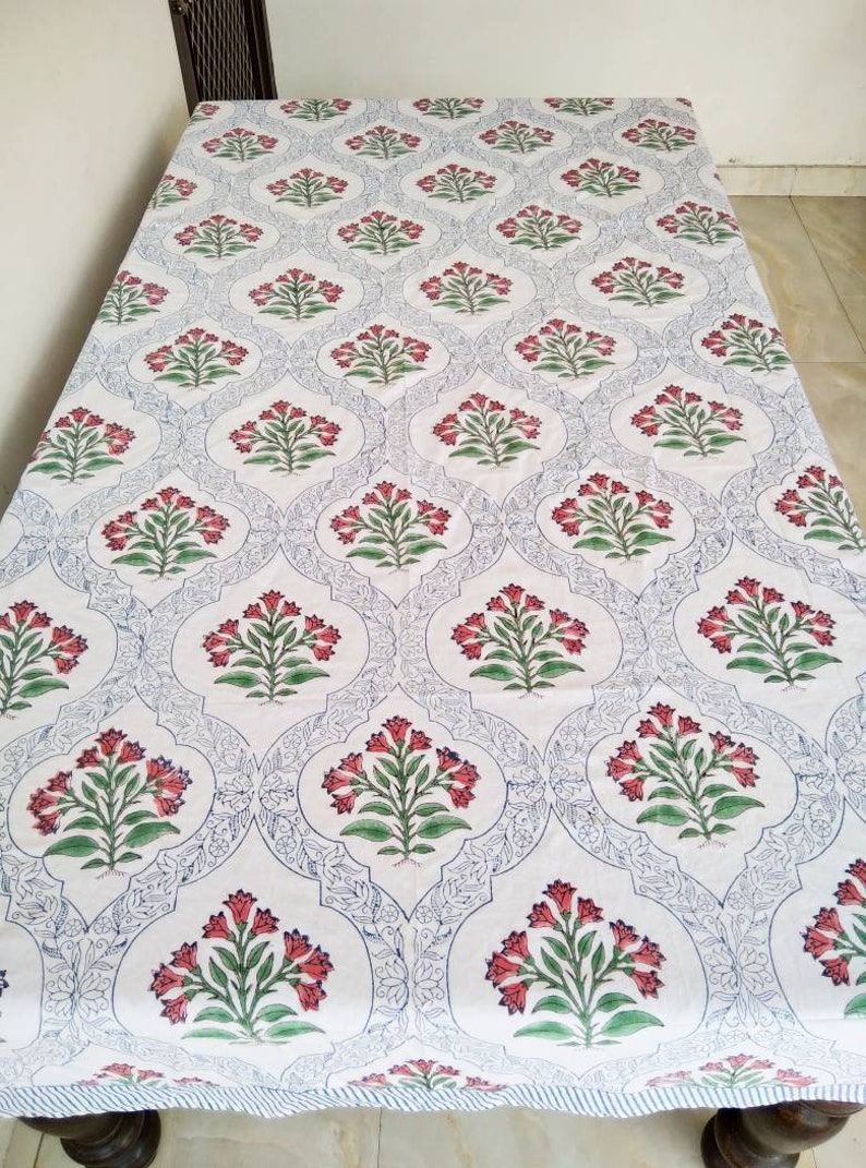 Floral Cotton Table Cover Hand Block Printed Tablecloth | Etsy