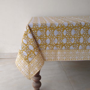 Mustard Floral Table Cloth, Block Print Table Cover, Cotton Table Linen ...