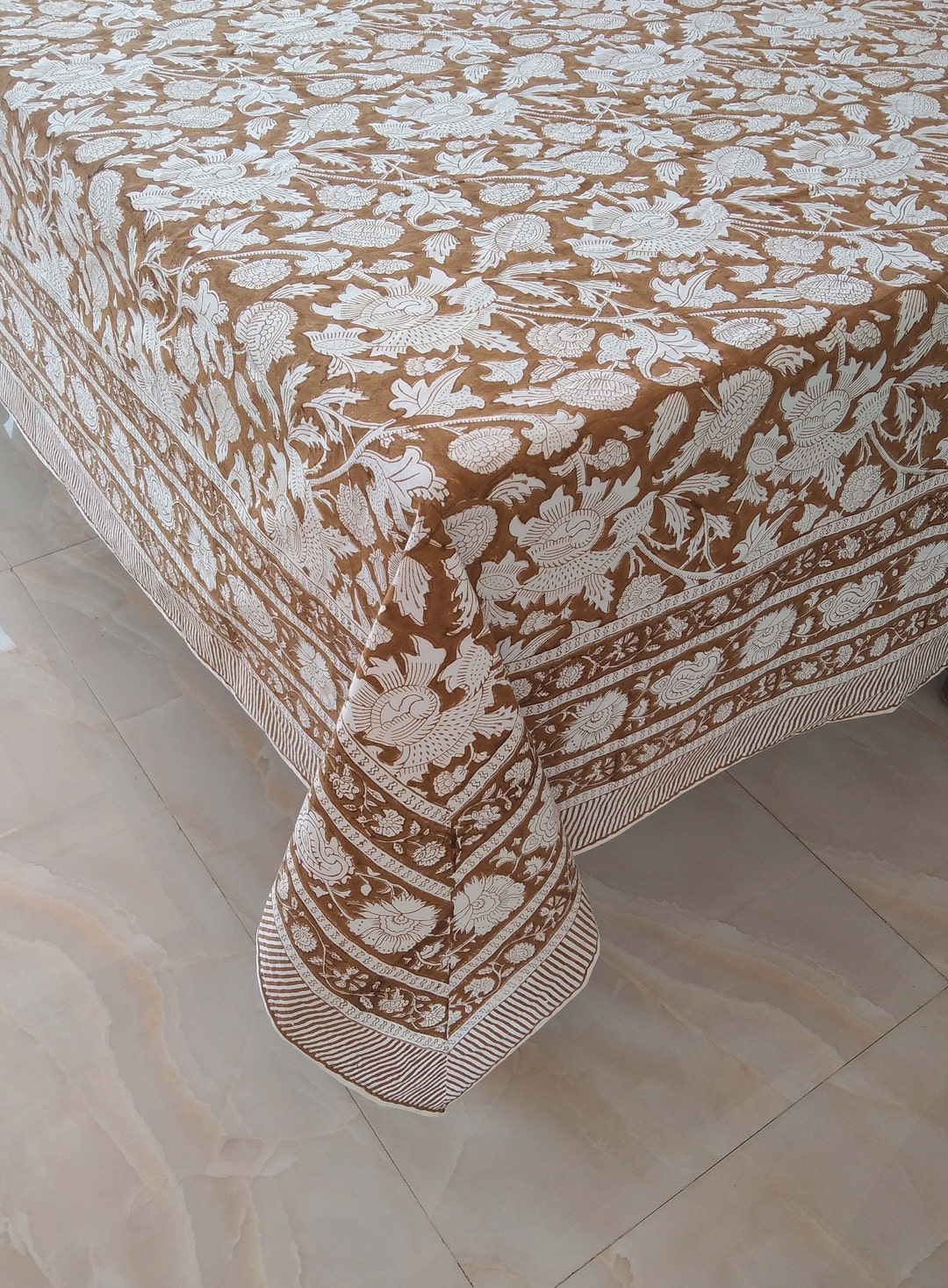 Block Print Tablecloth, Floral Cotton Table Cloth, Indian Table Linen ...