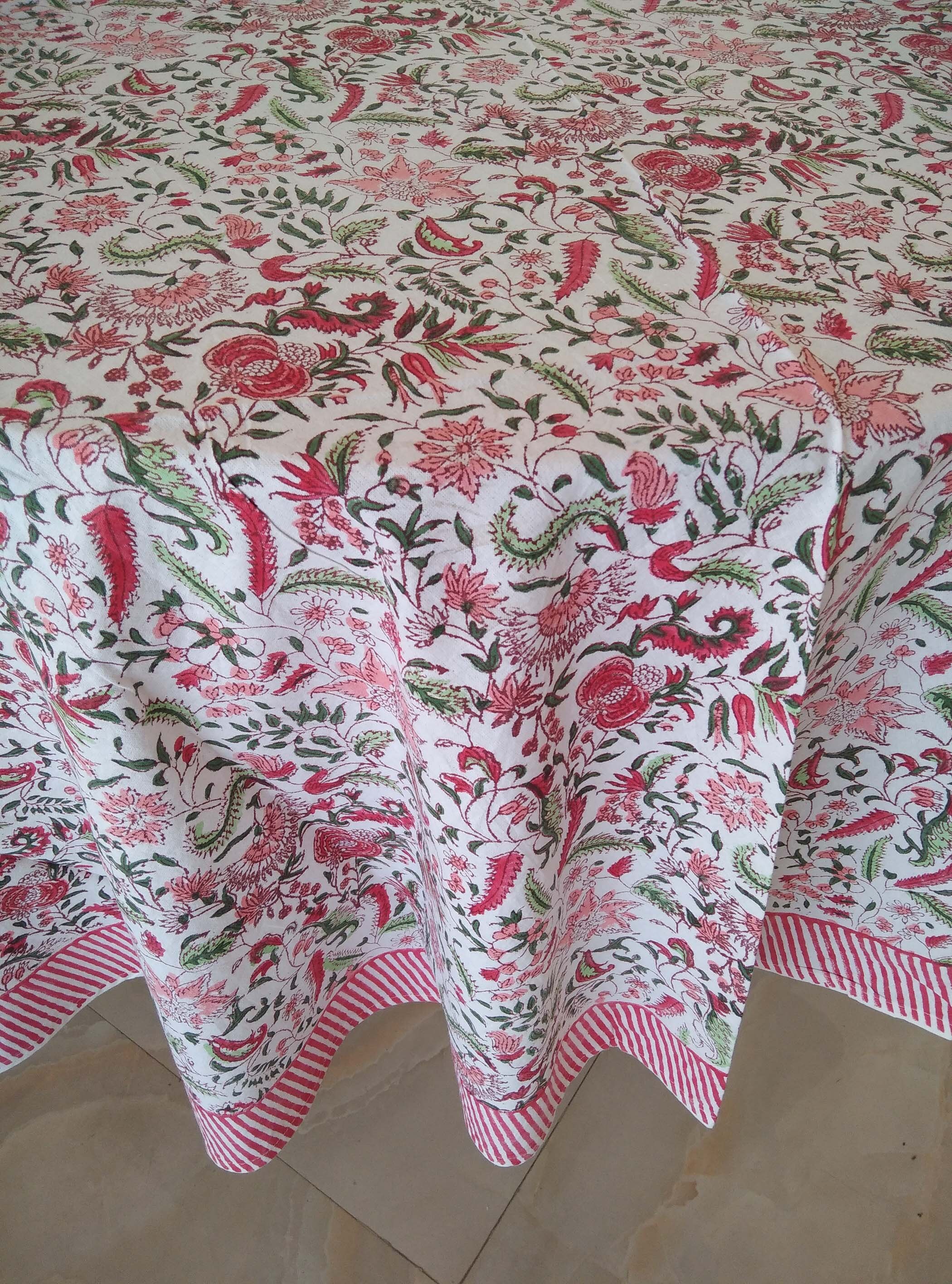 Block Print Round Table Cloth, Floral Design Table Cover, Pure Cotton ...