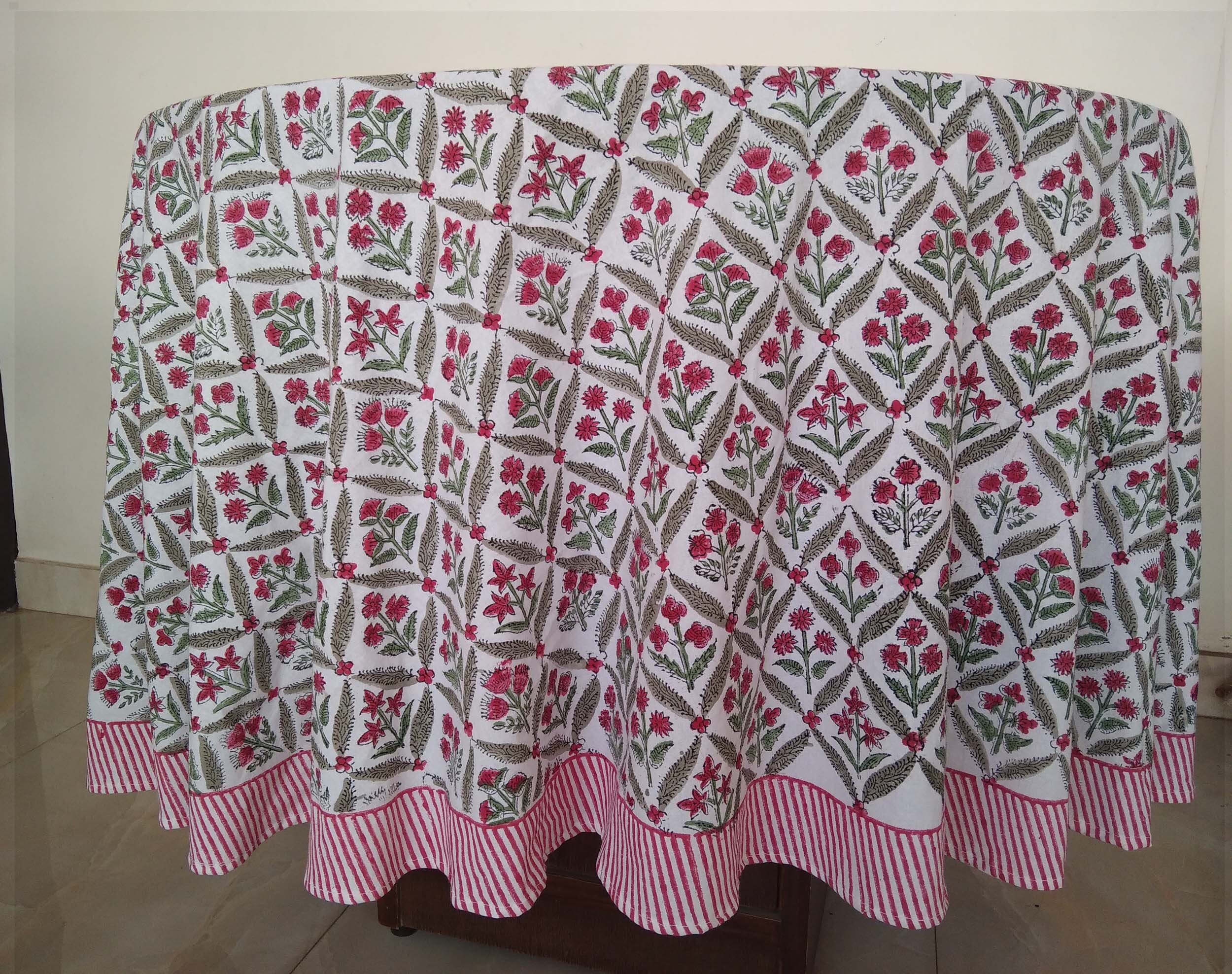 Indian Block Print Round Table Cover, Handmade Round Tablecloth, Pure ...
