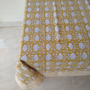 Mustard Floral Table Cloth, Block Print Table Cover, Cotton Table Linen ...