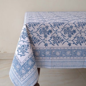 Blue Block Print Table Cloth, Indian Cotton Table Cover, Hand Stamp ...