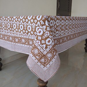 Brown Ikat Design Table Cloth, Block Print Table Cover, Indian Table ...