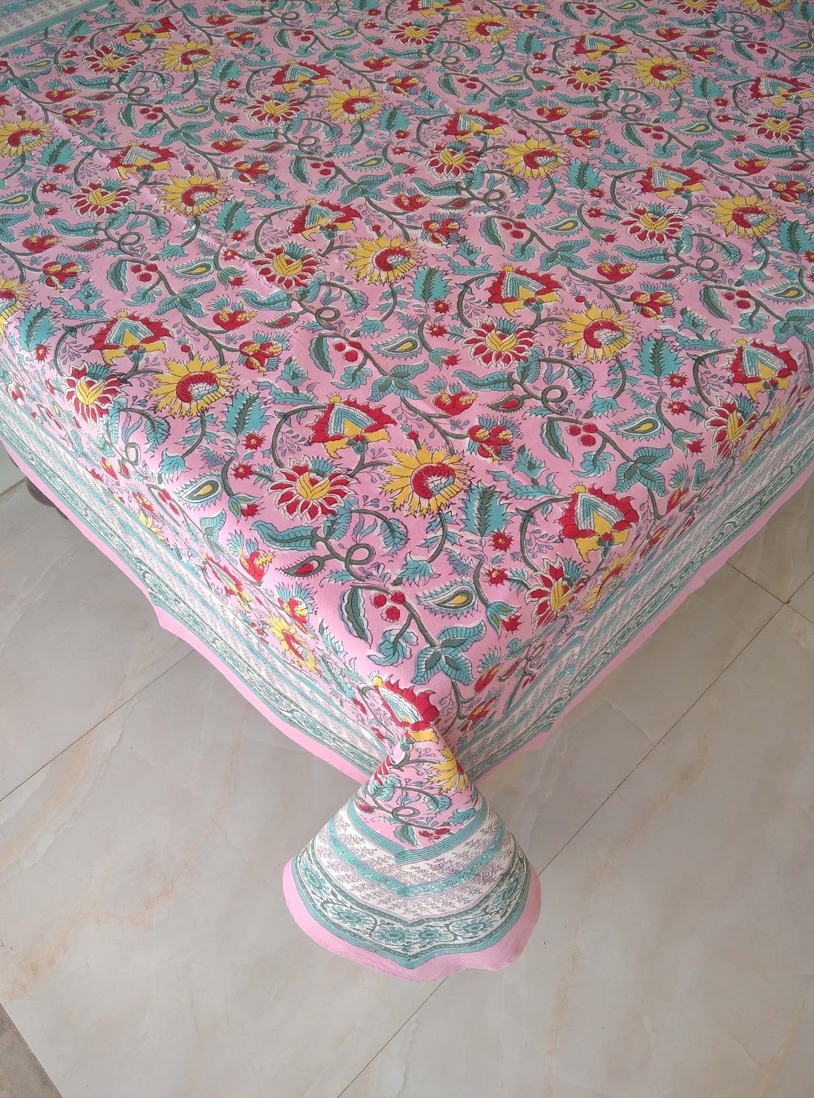 Indian Block Print Tablecloth Floral Cotton Table Cover - Etsy