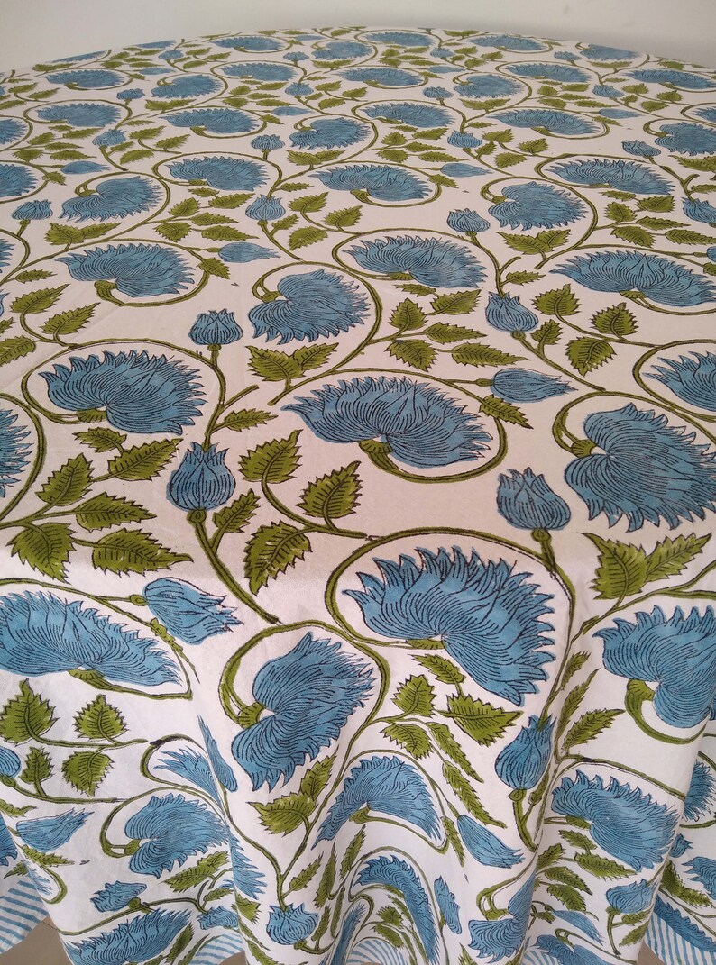 Blue Floral Round Tablecloth Indian Block Print Round Table - Etsy