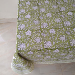 Sage Green Floral Tablecloth, Block Print Organic Cotton Table Cover - Etsy