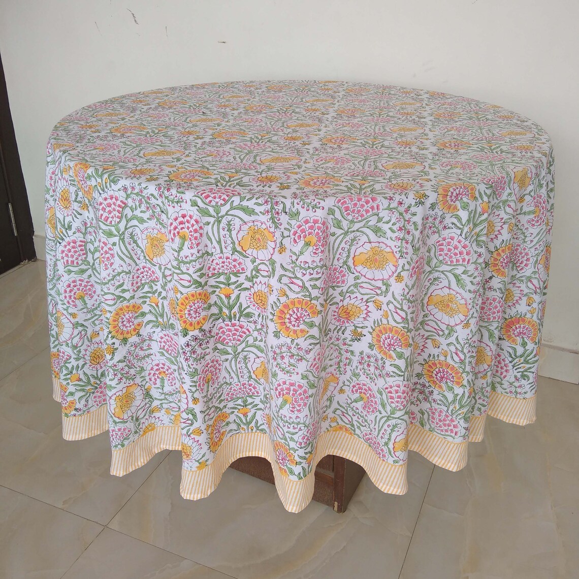 Indian Block Print Round Tablecloth, Floral Round Table Cloth, Cotton ...