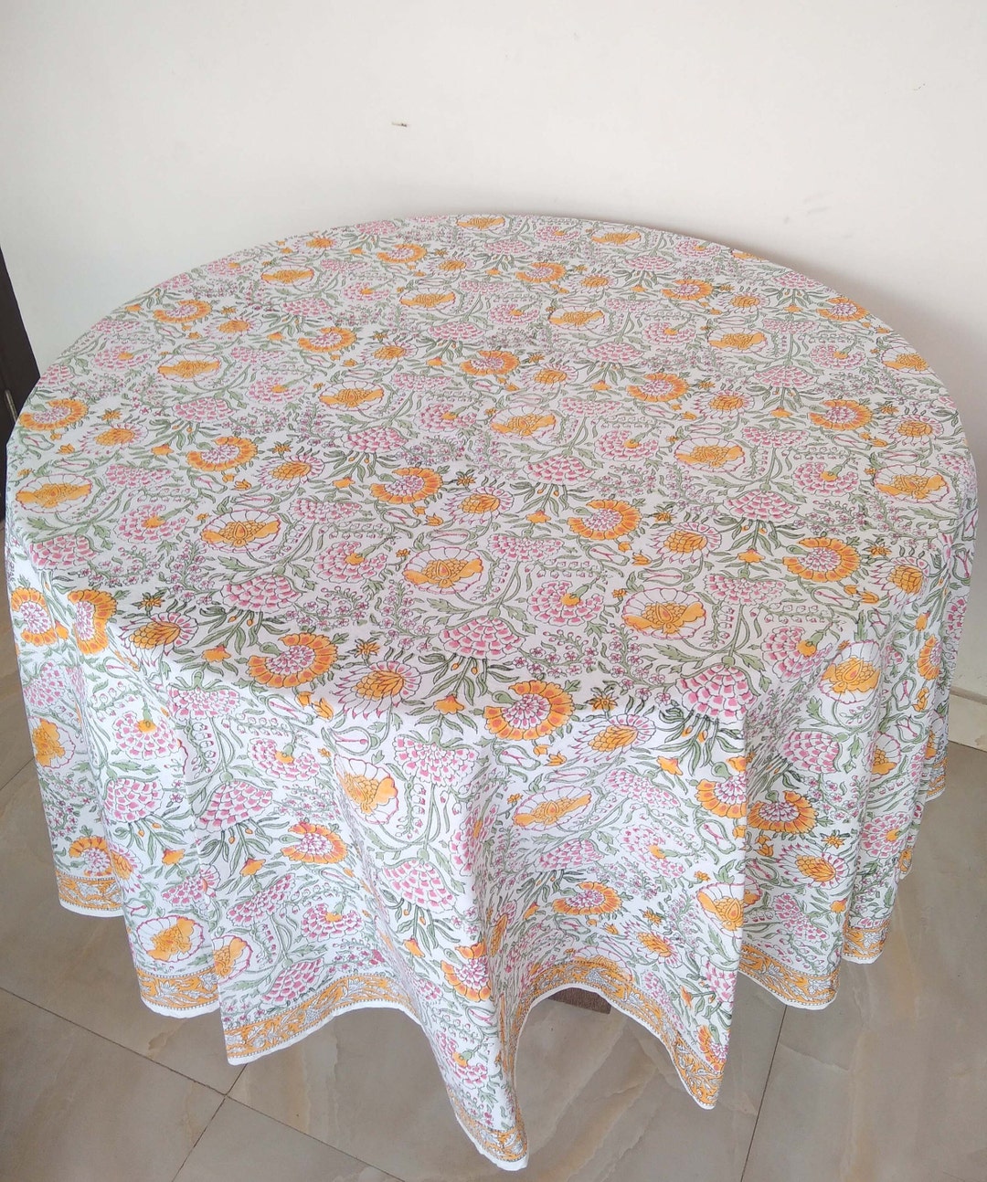 Indian Block Print Round Tablecloth, Floral Round Table Cloth, Cotton ...