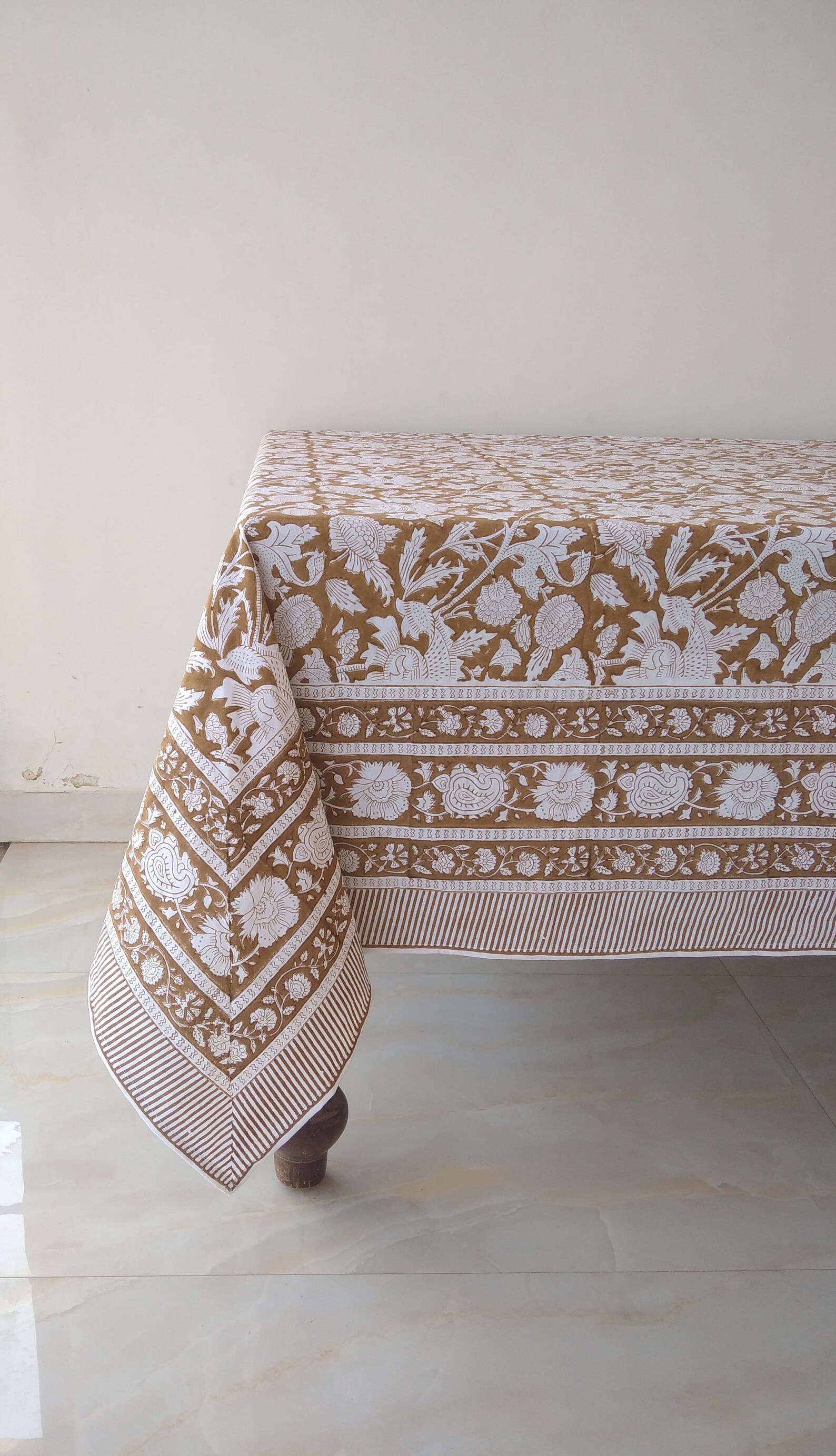 Brown Floral Table Cloth Block Print Table Cover Cotton - Etsy