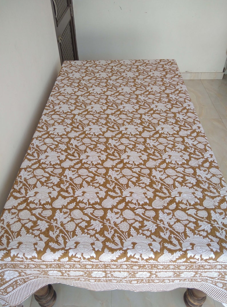 Brown Floral Table Cloth Block Print Table Cover Cotton - Etsy