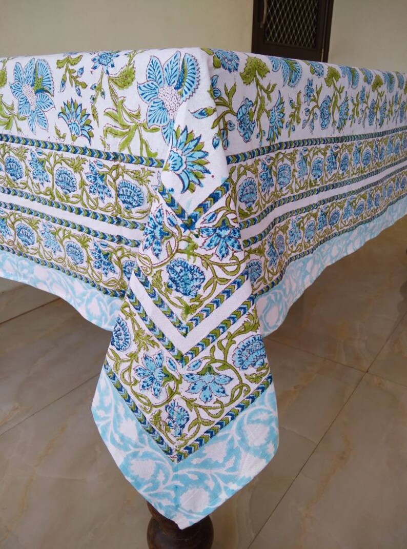 Floral Design Table Cloth, Block Print Tablecloth, Handmade Tablecloth ...