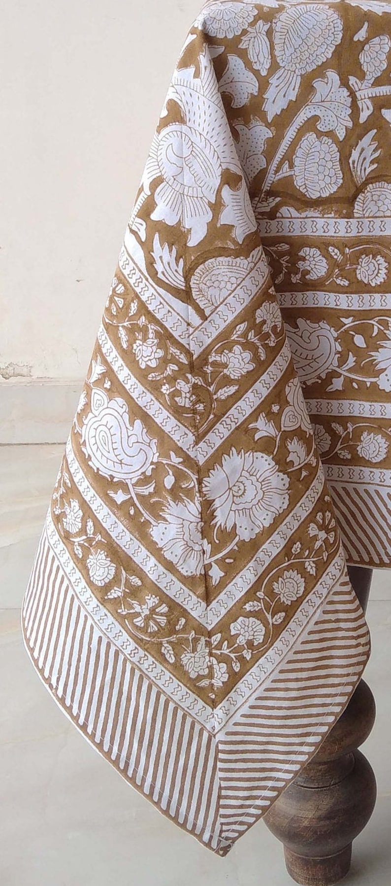 Brown Floral Table Cloth Block Print Table Cover Handmade - Etsy