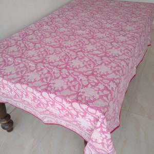 Pink Floral Design Tablecloth, Block Print Table Cloth, Handmade Table ...