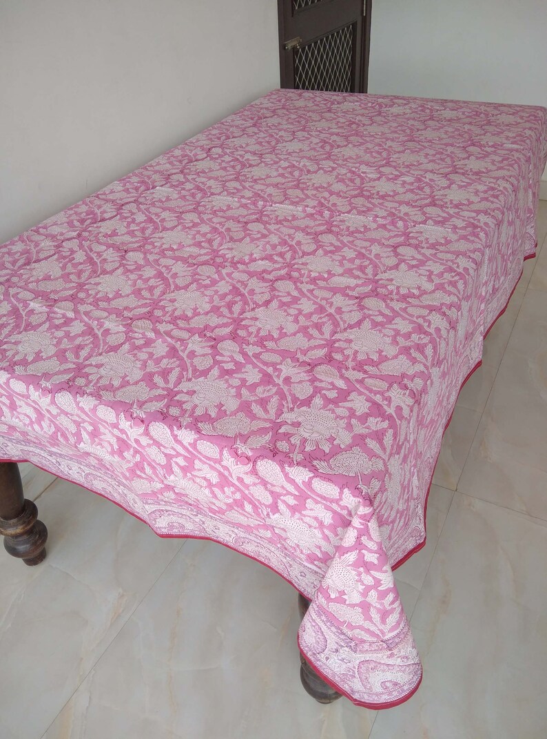 Pink Floral Design Tablecloth Block Print Table Cloth - Etsy
