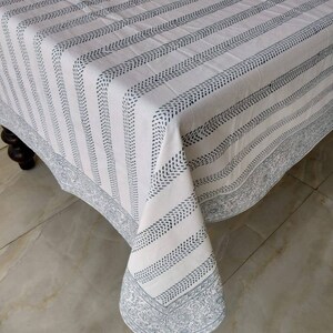 Block Printed Tablecloth, Strip Design Table Cover, Handmade Table ...
