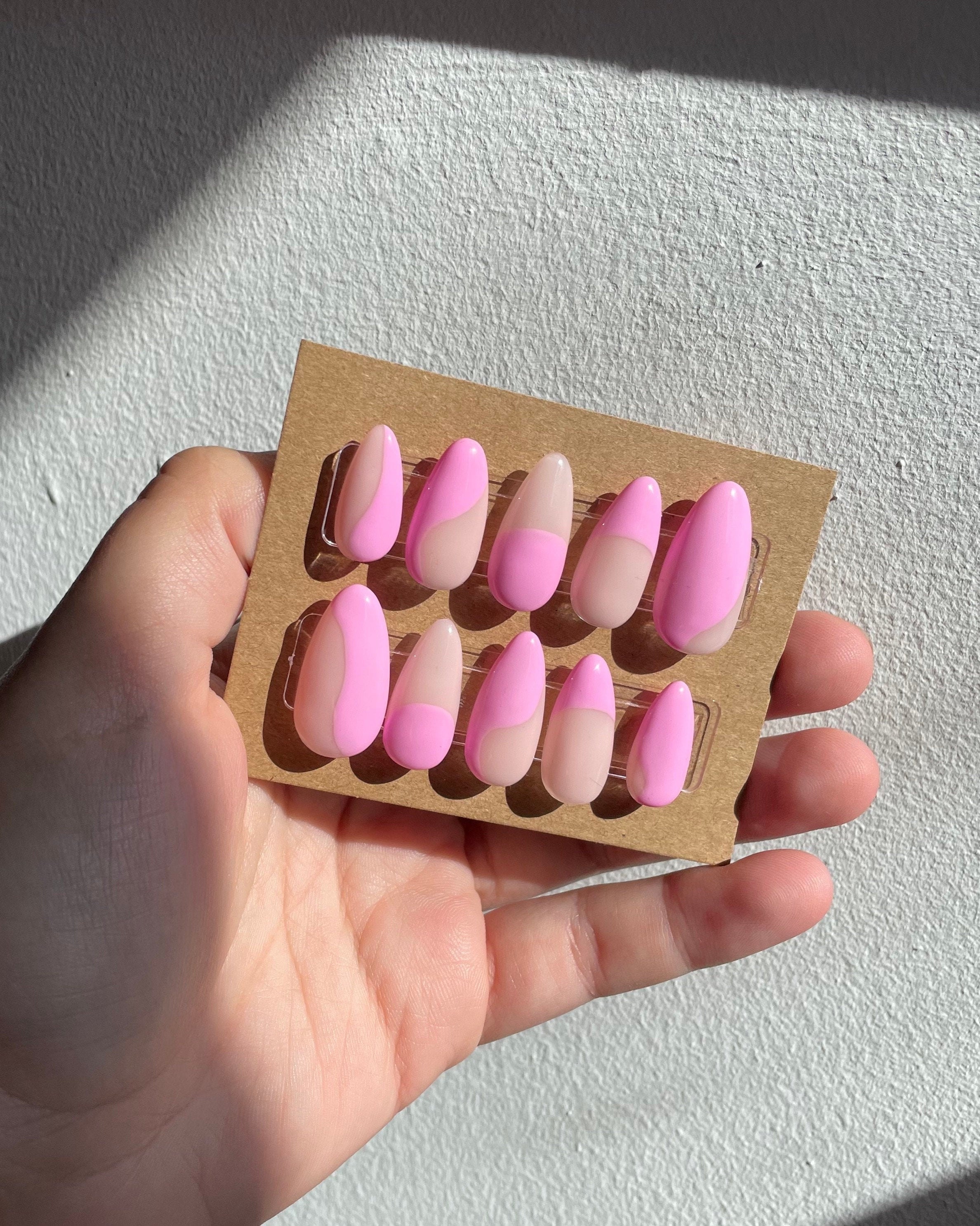BIAB 19 & Pink Almond Press On Nails - Etsy Italia