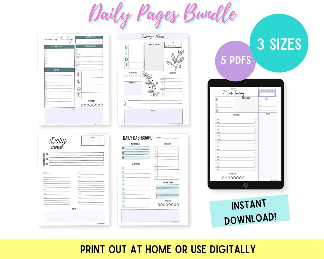 Digital Daily Planner Page Bundle | Productivity PDF | Printable to Do ...